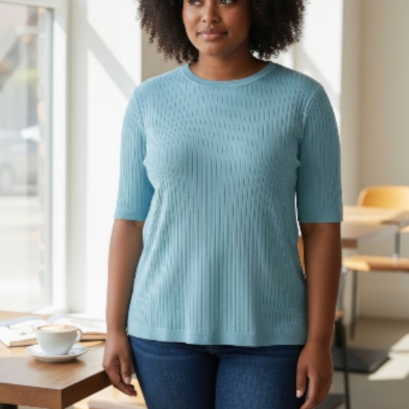 Appleseed's | Tops | Appleseeds Soft Blue Ribbed Knit Top | Poshmark
